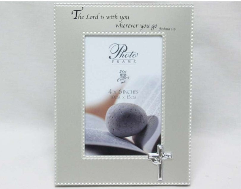 Silver Religious Frame with Cross - 4" x 6" – Basketique
